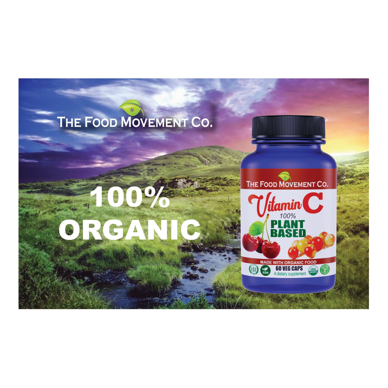 Vitamin C, 100% Plant Based, certified organic - 60 veg caps